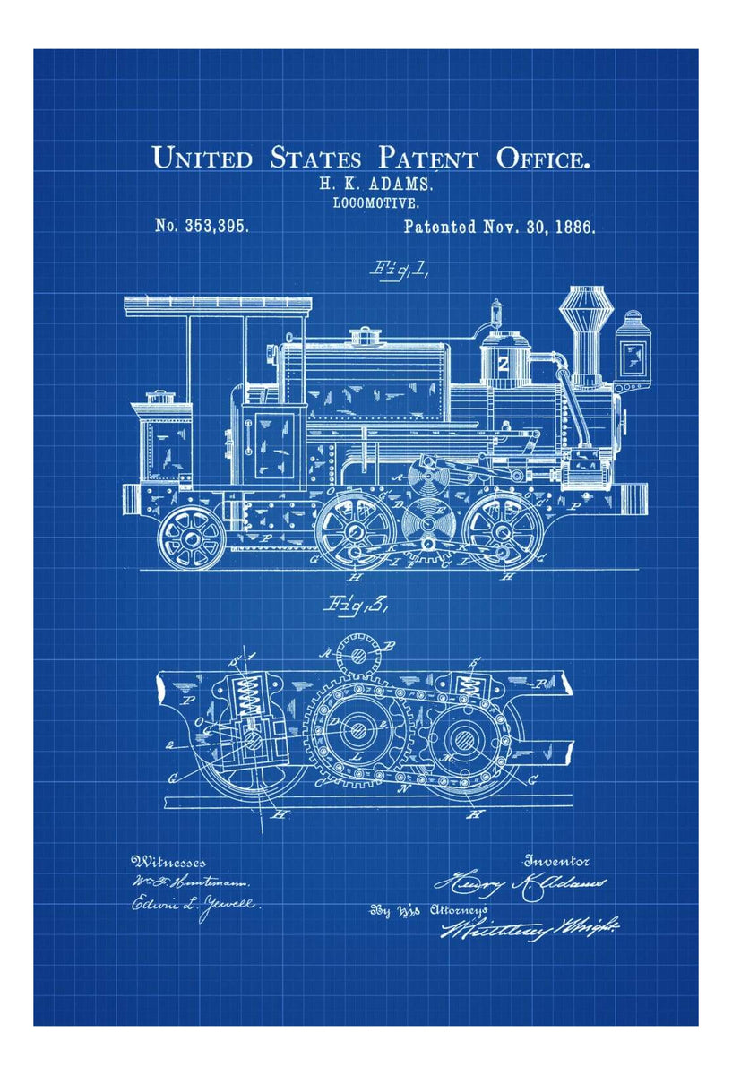 1886 Locomotive Patent - Vintage Locomotive , Locomotive Blueprint, Lo ...