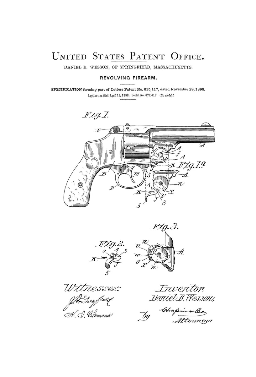 1898 Smith and Wesson Revolver Patent - Patent Print, Gun Art, Firearm ...