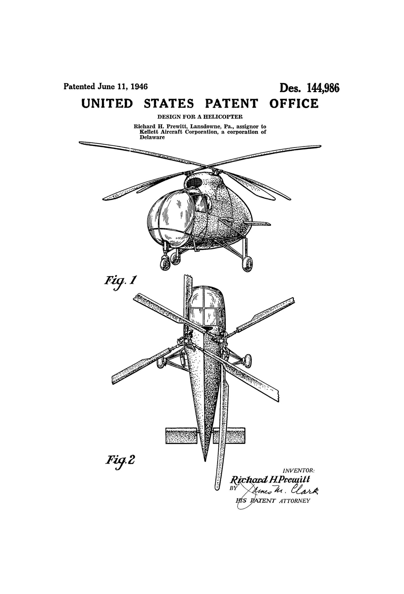1946 Helicopter Design Patent - Vintage Helicopter, Helicopter Bluepri ...
