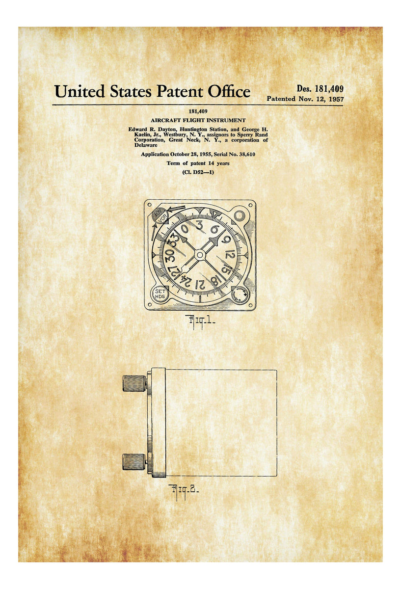 Aircraft Heading Indicator Patent 1957 - Airplane Instrument, Airplane ...