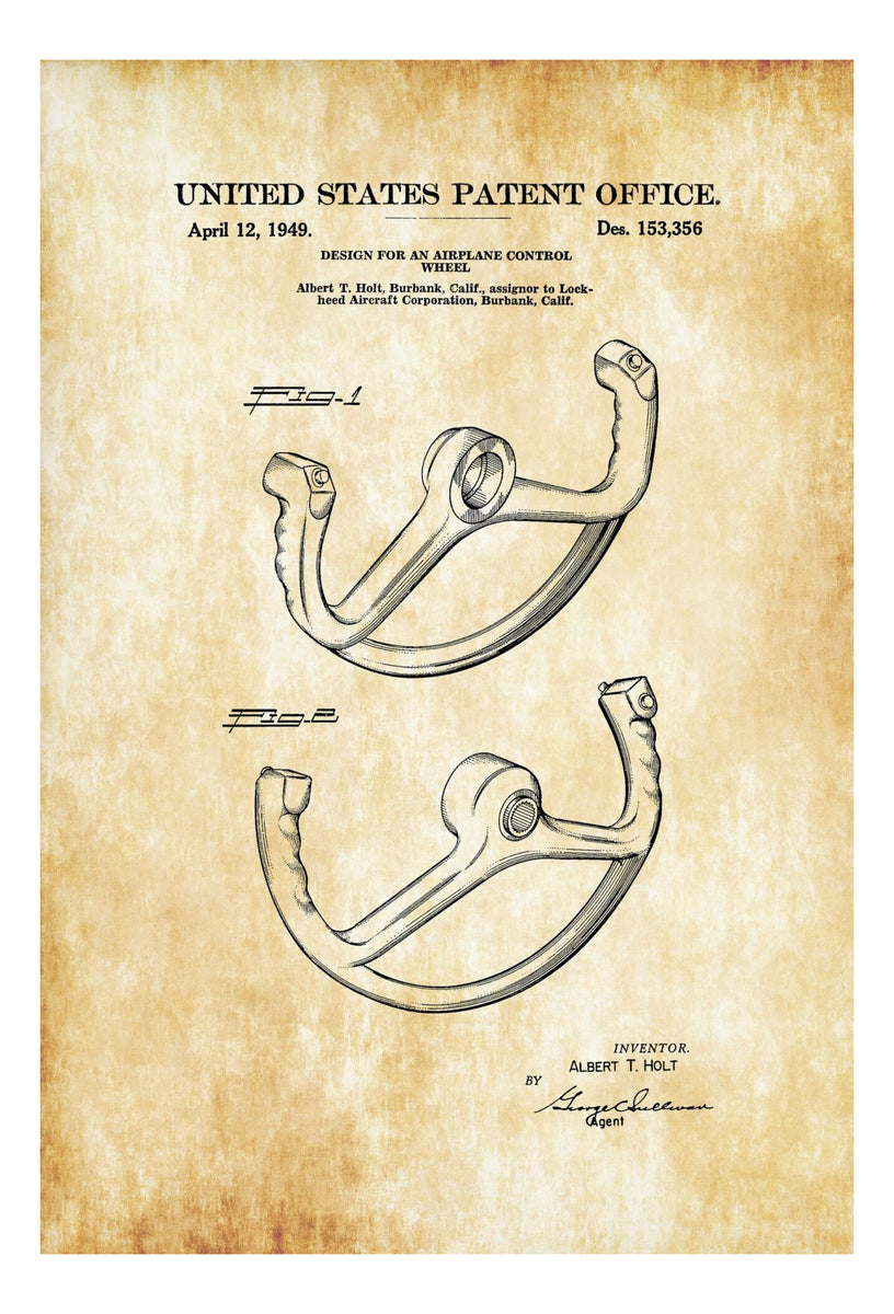 Airplane Control Wheel Patent- Patent Print, Airplane Control, Airplan ...