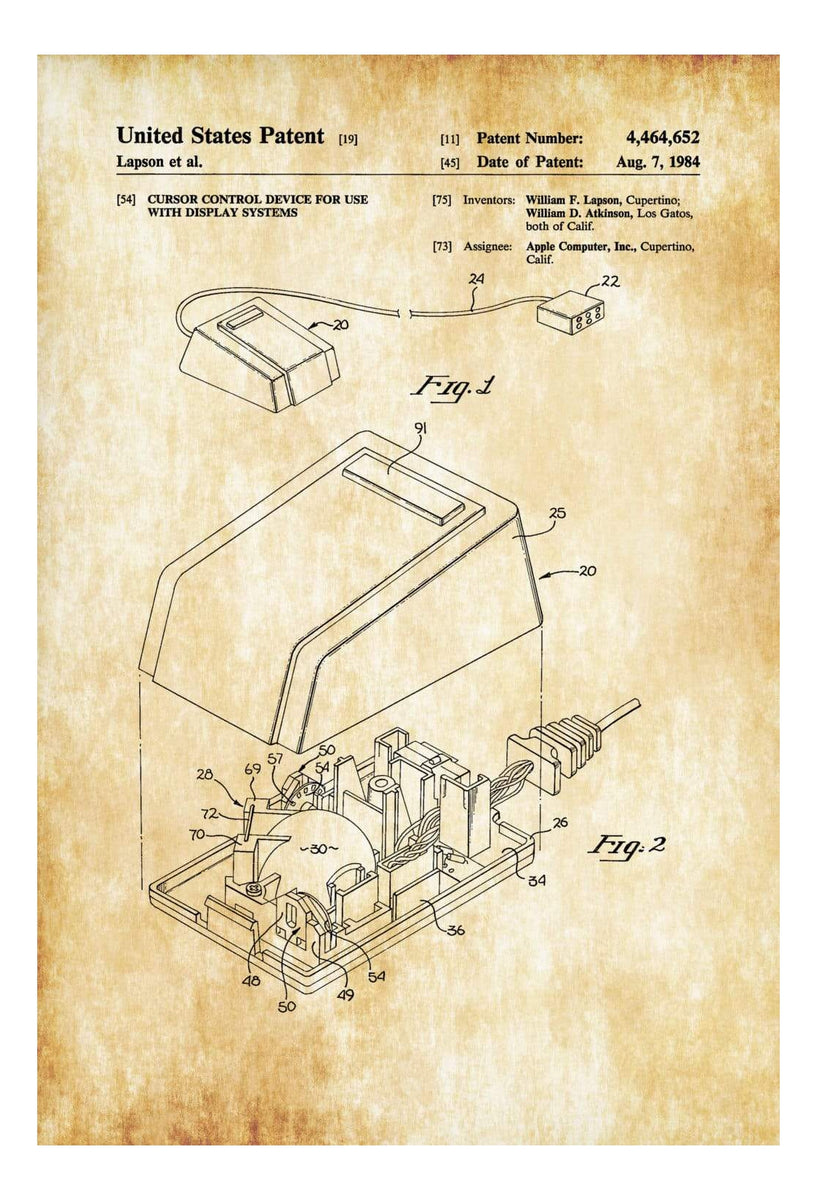 Apple Computer Mouse Patent 1984 - Patent Print, Wall Decor, Computer ...