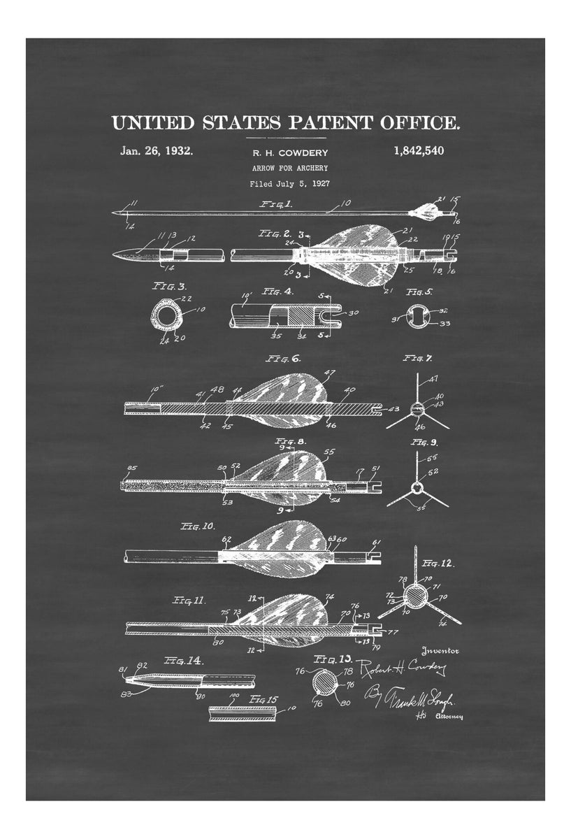 Archery Arrow Patent Print 1932 - Wall Decor, Archery Patent, Hunting ...