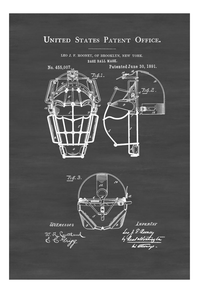 Baseball Mask Patent - Patent Print, Wall Decor, Baseball Art, Basebal ...