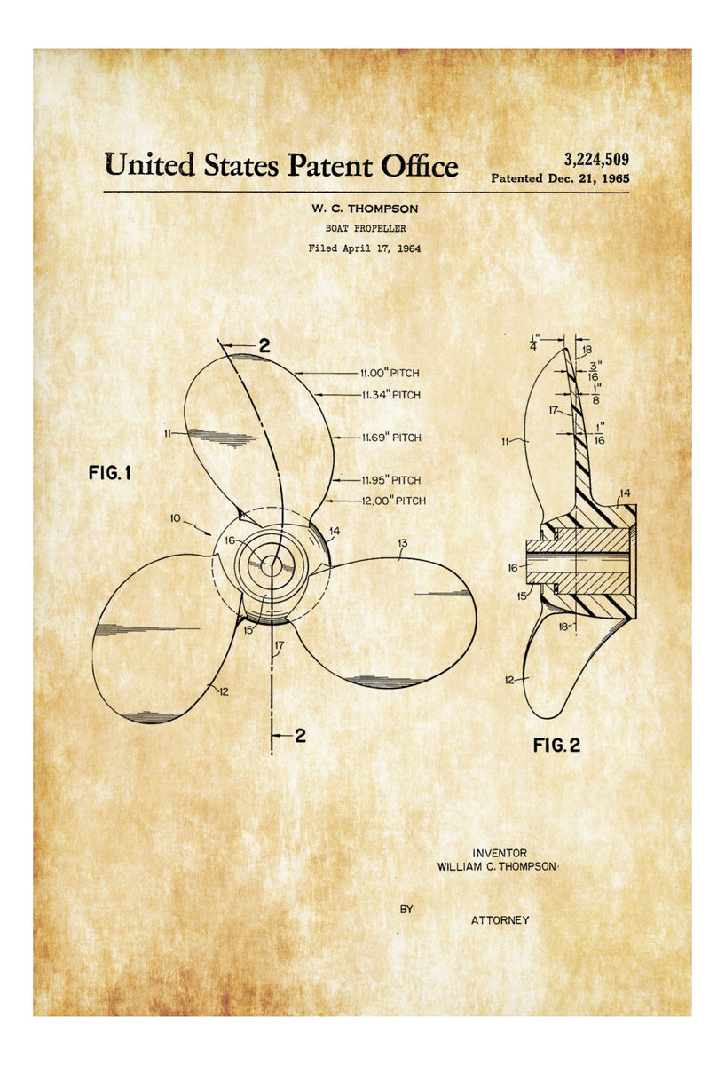 Boat Propeller Patent - Vintage Propeller, Propeller Blueprint, Naval ...