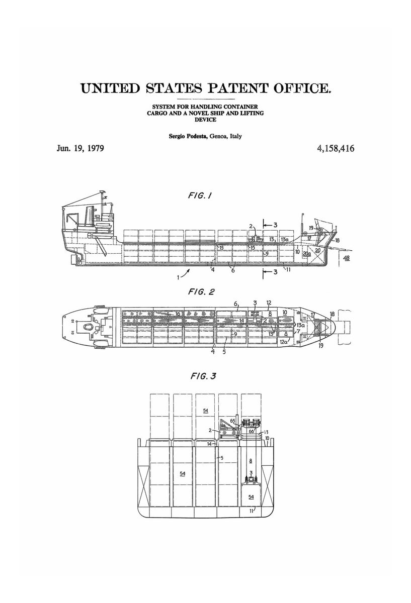 Cargo Ship Patent - Patent Print, Vintage Nautical, Naval Art, Sailor ...