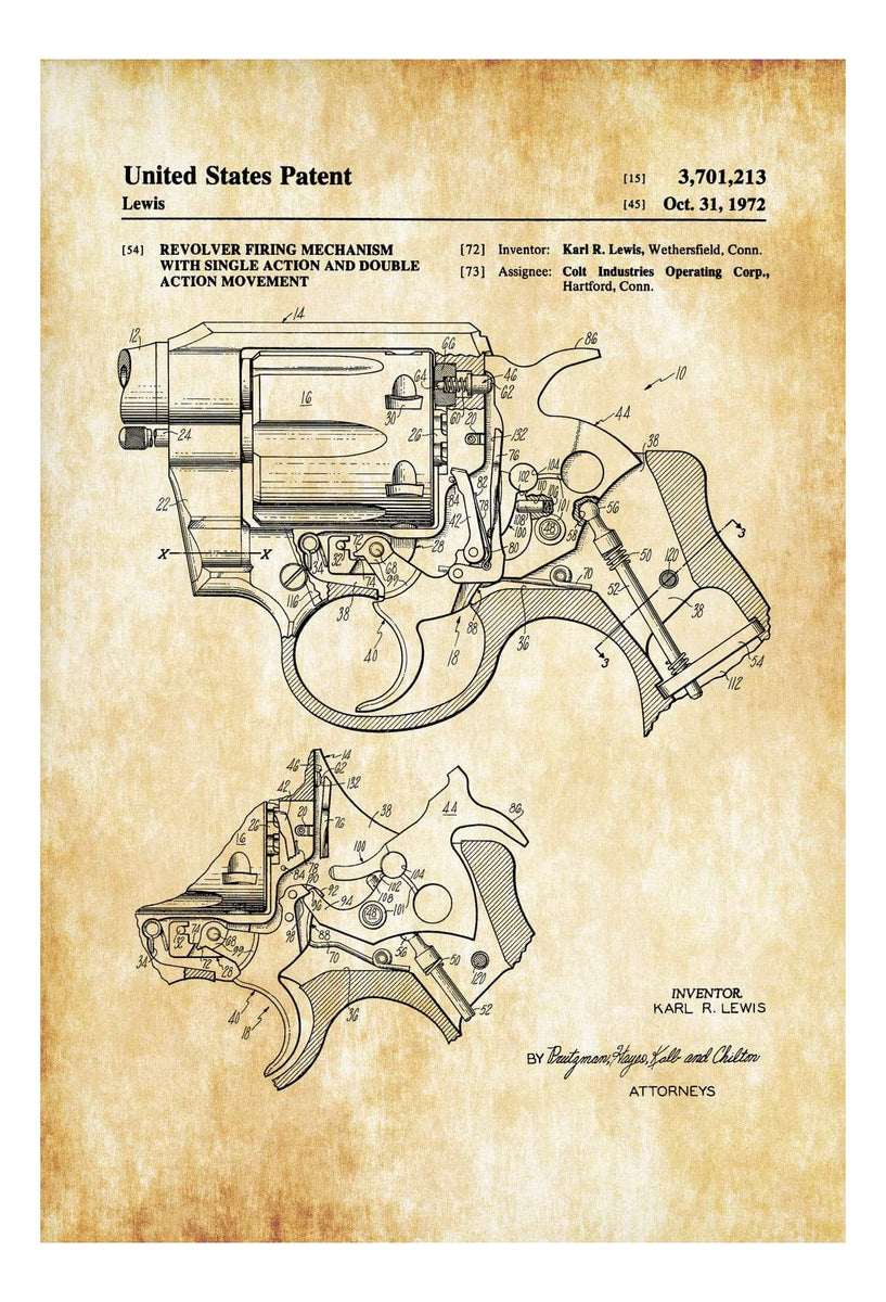 Colt Revolver Firing Mechanism Patent - Patent Print, Wall Decor, Gun ...