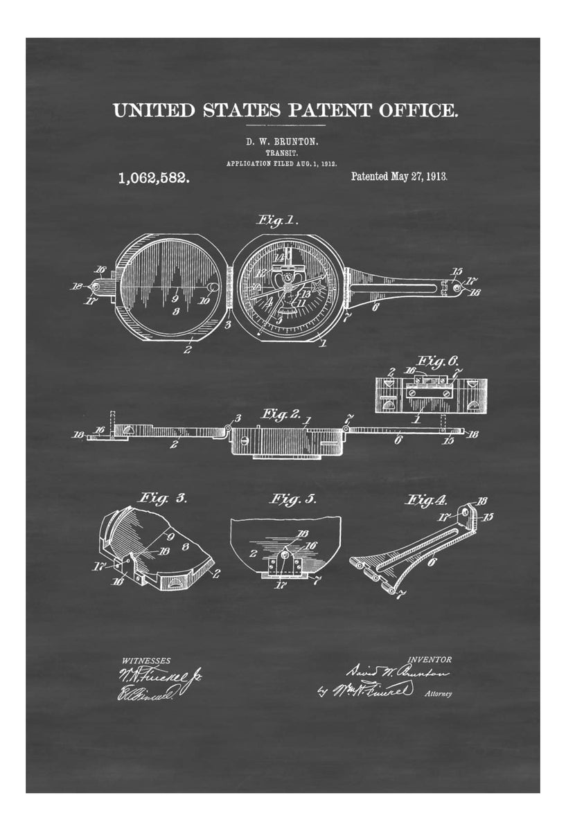 Compass Transit Patent 1913 - Patent Print, Living Room Decor, Vintage ...