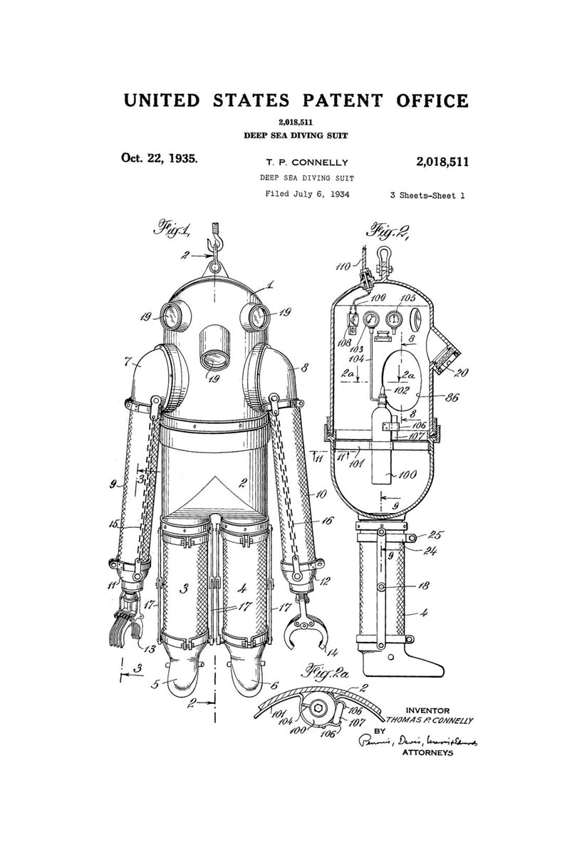 Deep Sea Diving Suit Patent - Patent Print, Wall Decor, Diver Gift, Sc ...