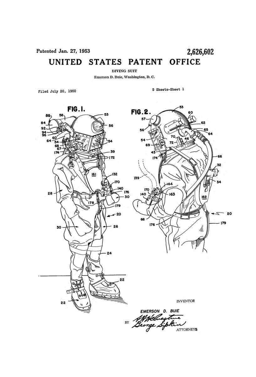 Diving Suit Patent - Patent Print, Wall Decor, Diver Gift, Scuba Gift ...