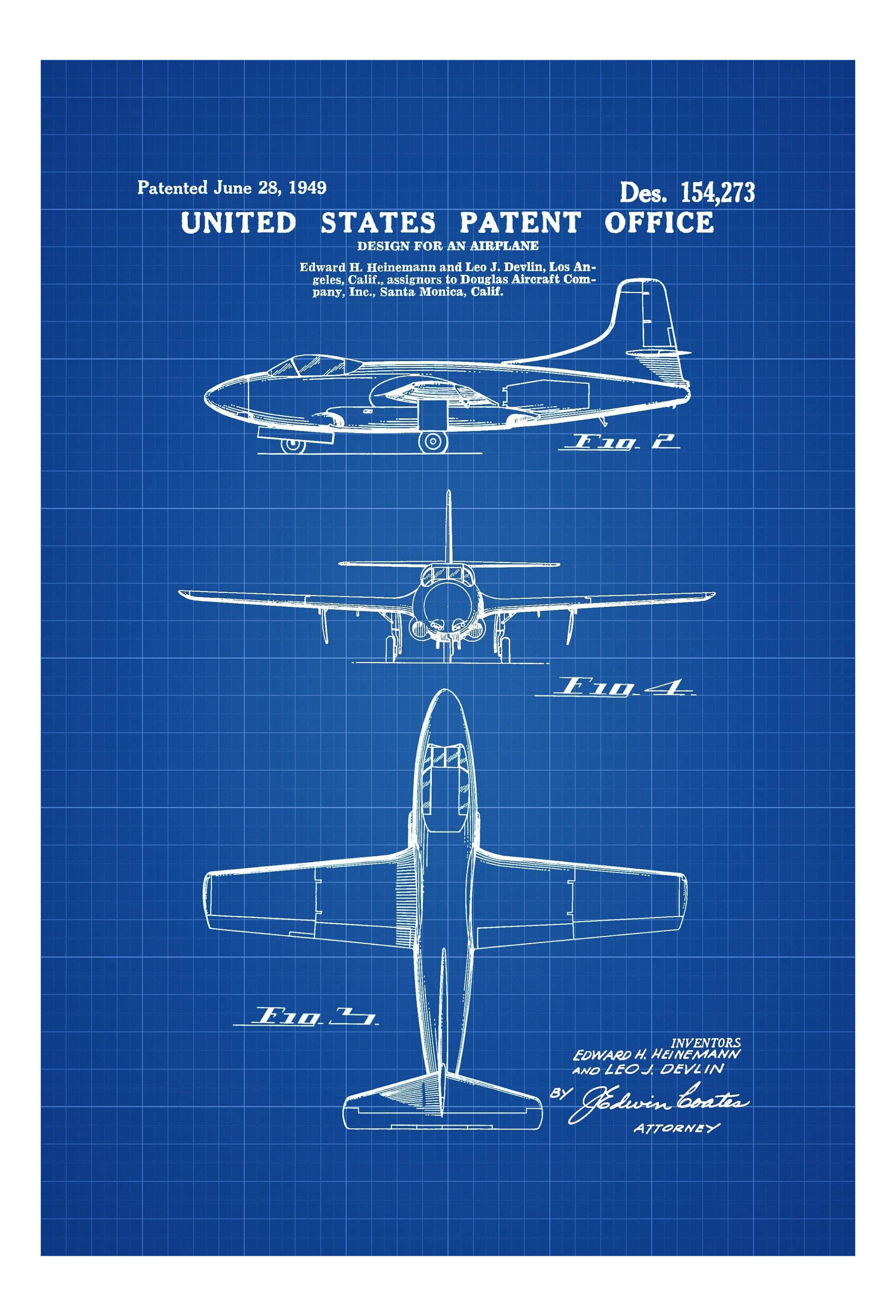 Douglas Jet Plane Patent 1949 - Douglas Aircraft Patent, Vintage Airpl ...