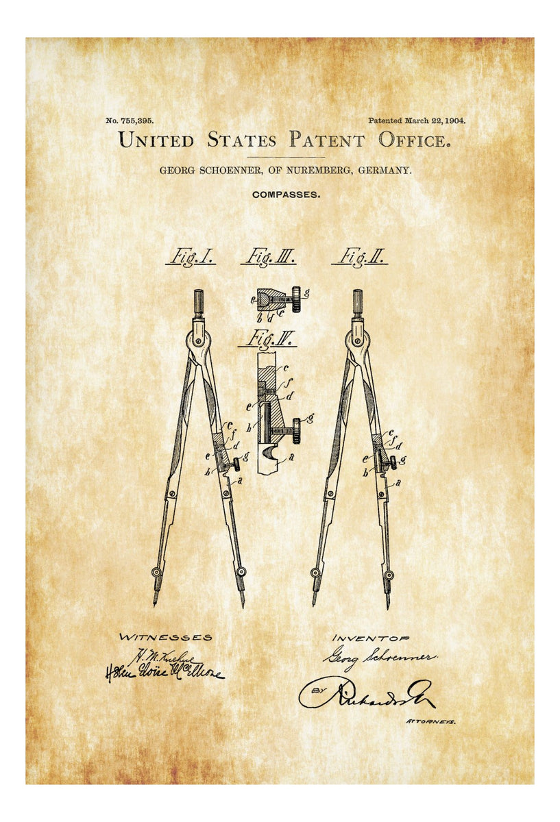 Drawing Compass Patent - Patent Print, Wall Decor, Office Decor, Archi ...