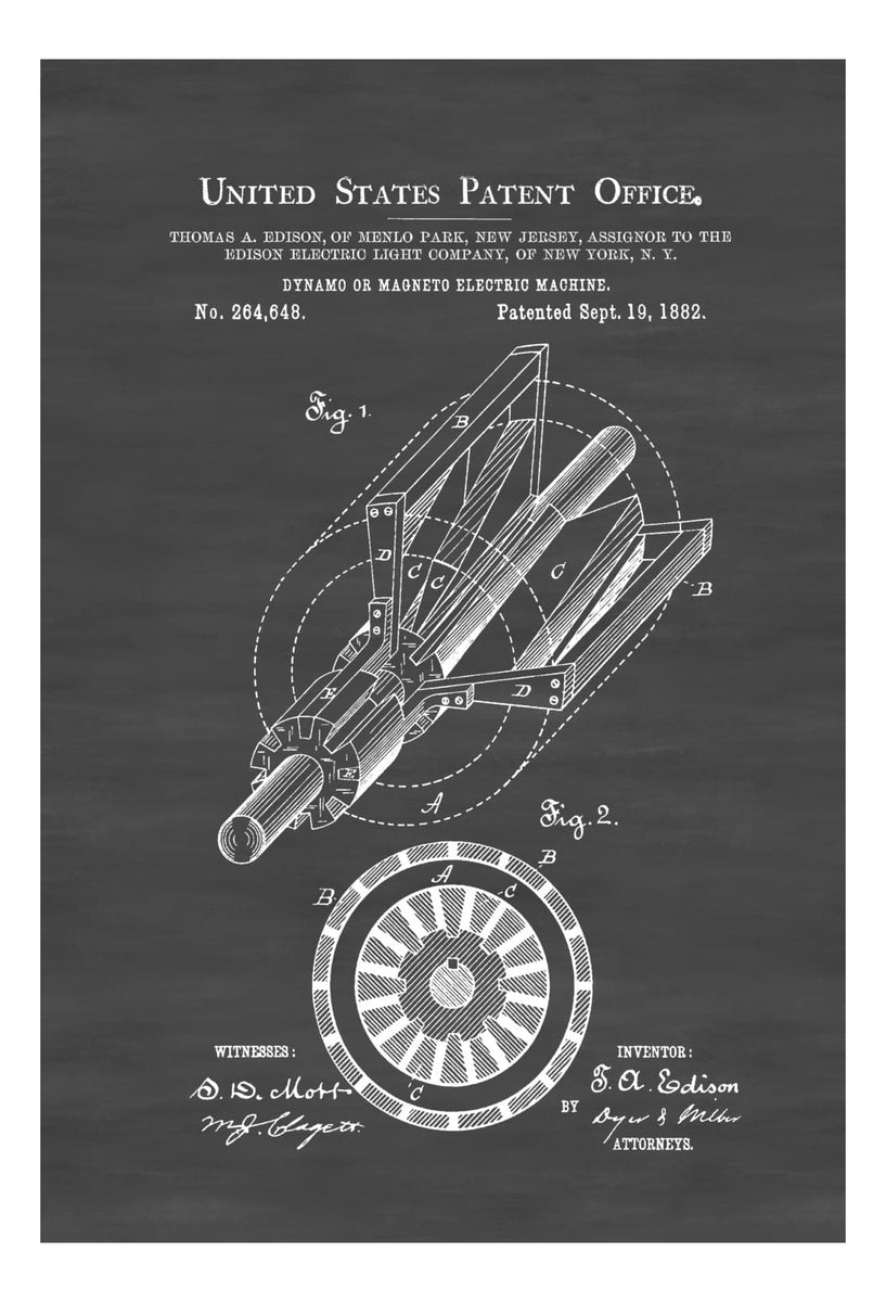 Edison Dynamo Electric Generator Patent 1882 - Patent Prints, Edison P ...