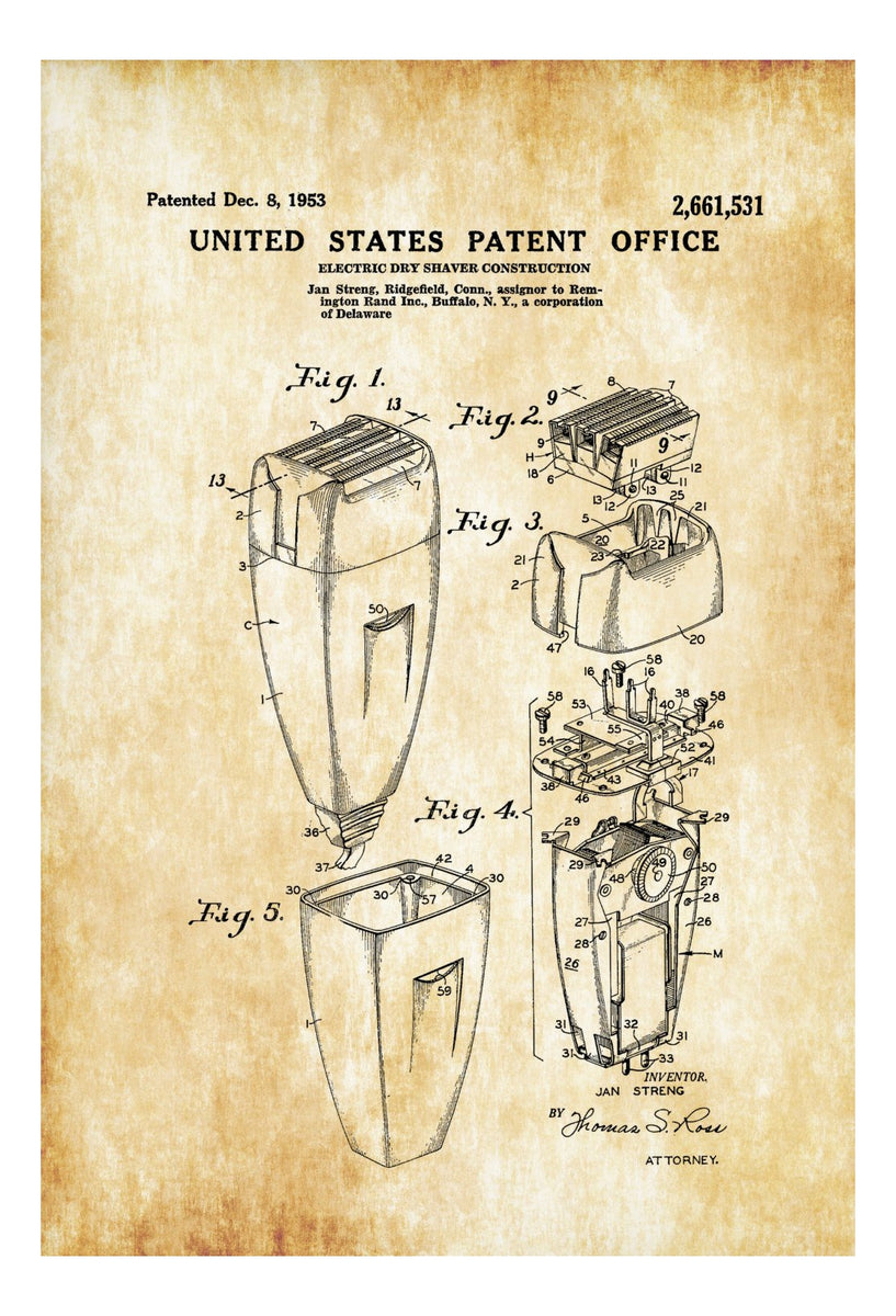 Electric Shaver Patent - Patent Print, Bathroom Decor, Bathroom Art, B ...