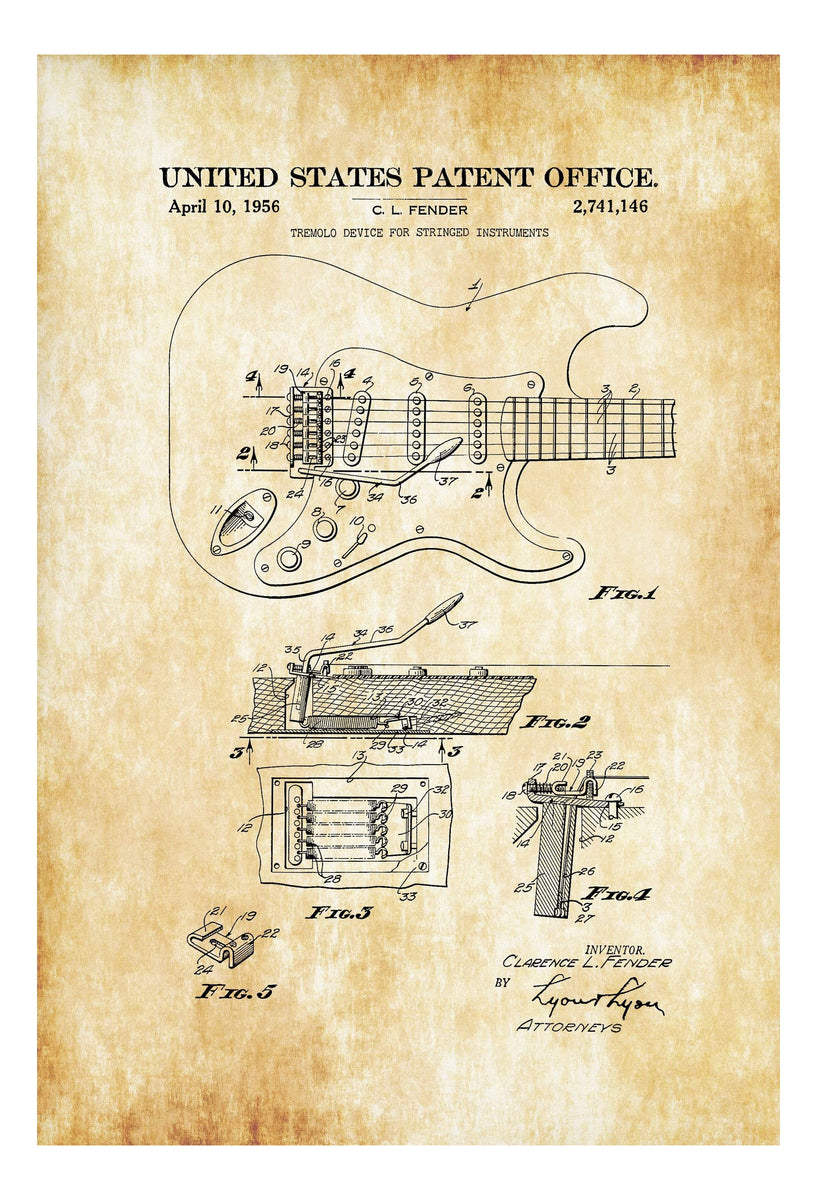 Fender Guitar Tremolo Patent - Patent Print, Wall Decor, Music Poster ...