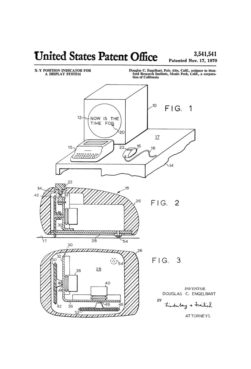 First Computer Mouse Patent - Patent Print, Wall Decor, Computer Decor ...