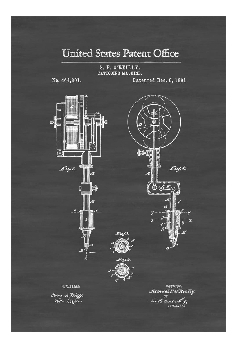 First Tattoo Machine Patent 1891 - Tattoo Gun Patent, Tattooing, Tatto ...