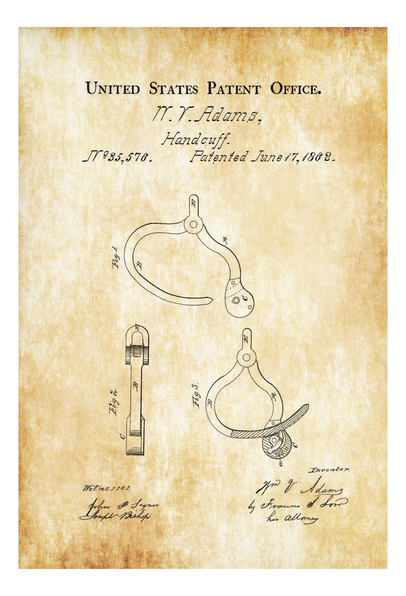Handcuffs Patent - Patent Print, Wall Decor, Restraint Patent, Law Enf ...
