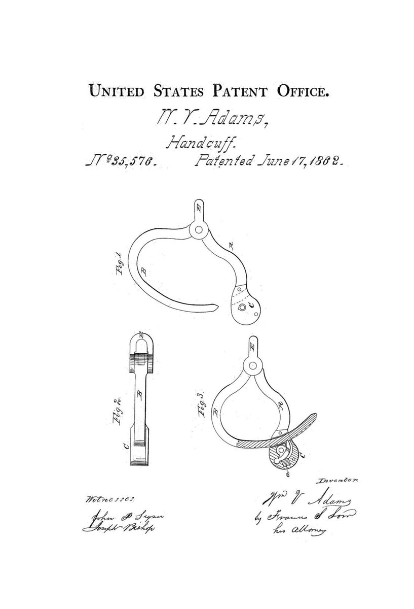 Handcuffs Patent - Patent Print, Wall Decor, Restraint Patent, Law Enf ...