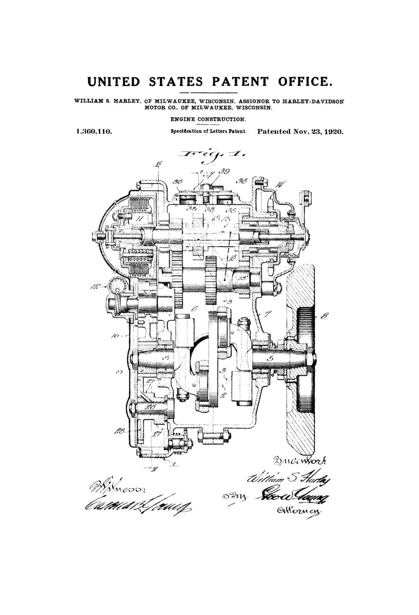 Harley Engine Patent - Patent Print, Wall Decor, Motorcycle Decor, Har ...