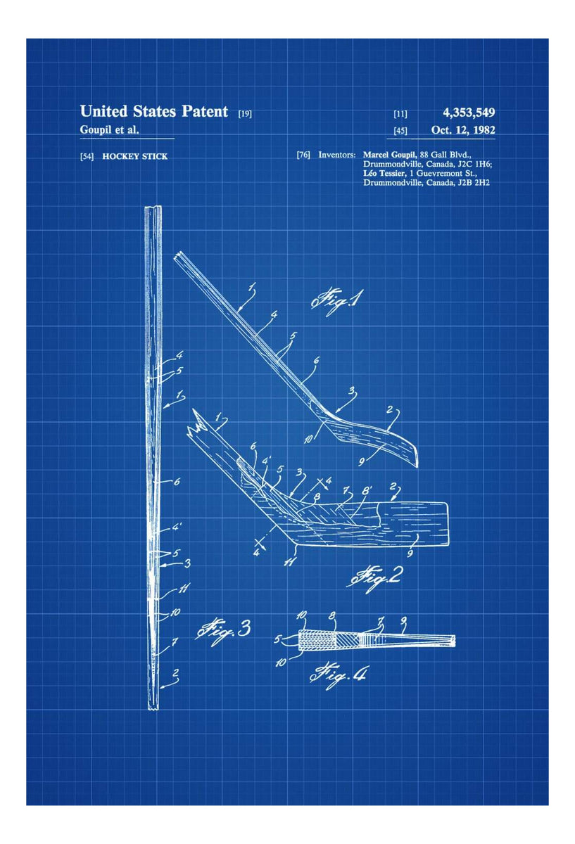 Hockey Stick Patent 1982 - Patent Print, Hockey Fan, Hockey Art, Hocke ...