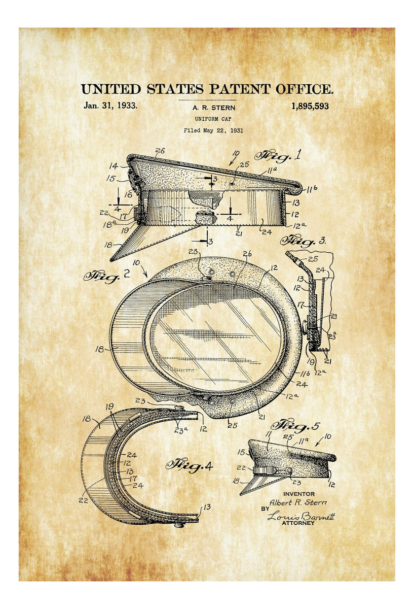 Military Uniform Cap Patent - Patent Print, Wall Decor, Military Decor ...