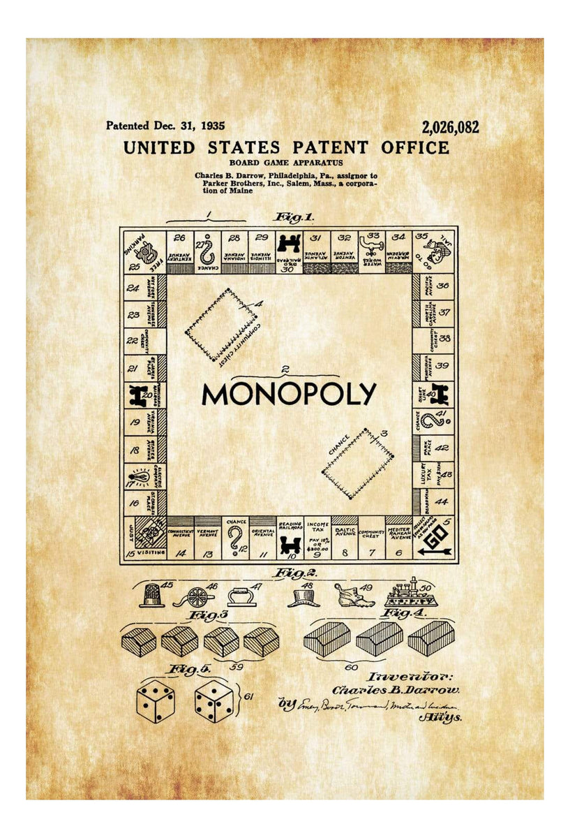 Monopoly Game Patent - Patent Print, Wall Decor, Monopoly Patent, Boar ...
