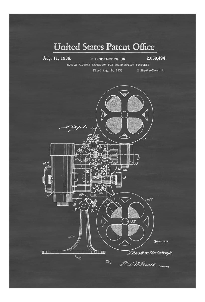 Movie Projector Patent 1936 - Patent Print, Movie Poster, Projector Pa ...