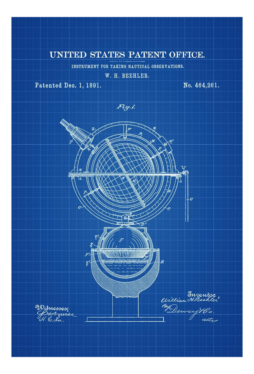 Nautical Compass Patent- Vintage Nautical, GyroCompass, Sailing Decor ...
