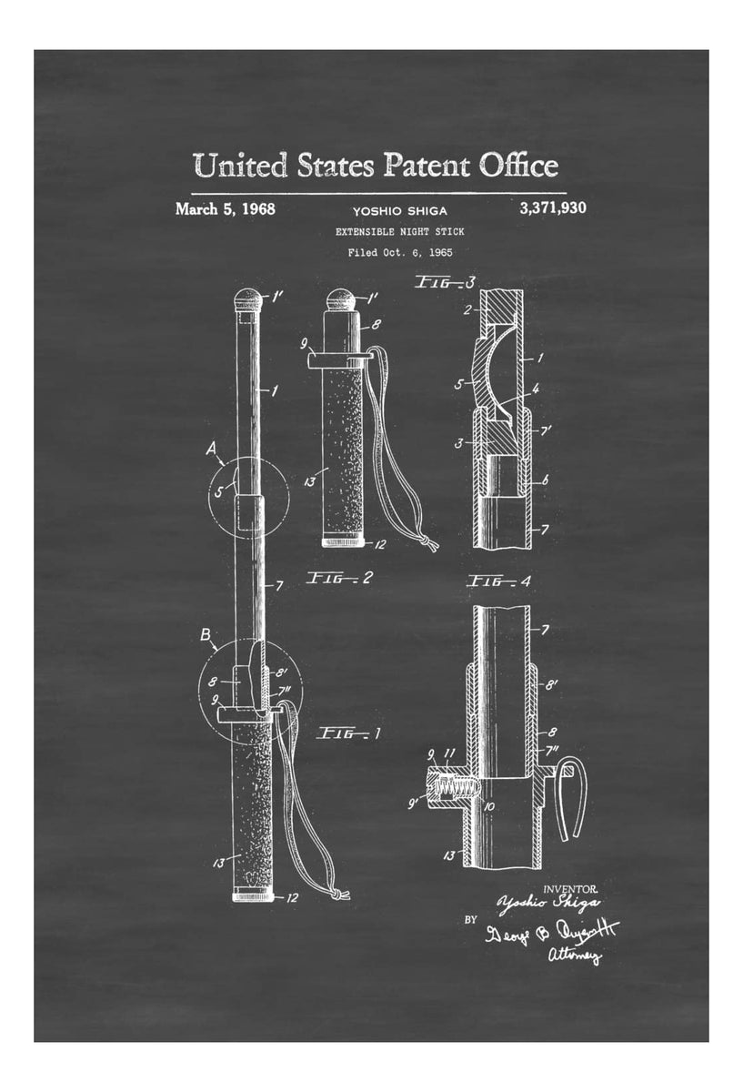 Night Stick Patent 1964 - Patent Print, Police Gift, Police Officer, S ...