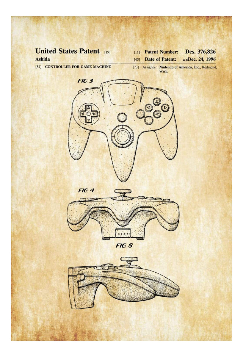 Nintendo 64 Controller Patent - Patent Print, Wall Decor, Nintendo Art ...