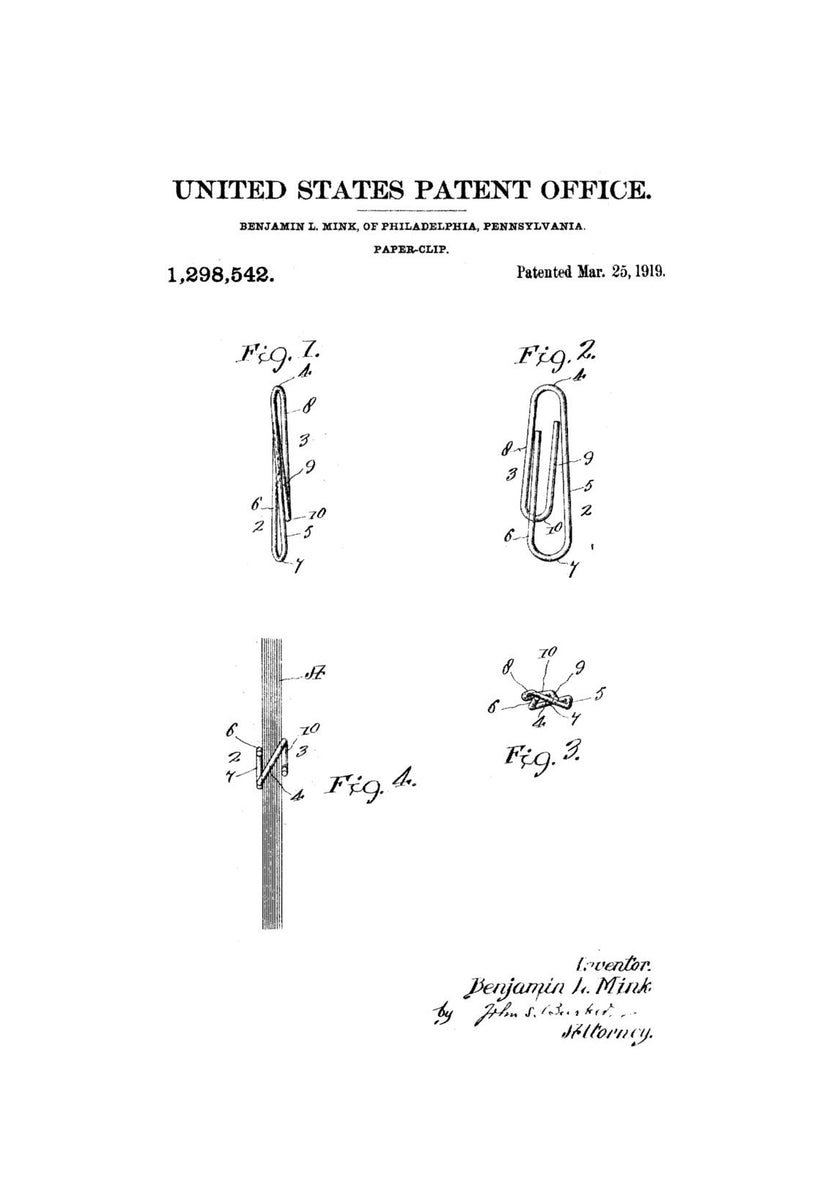 Paper Clip Patent - Patent Print, Office Art, Office Decor, Secretary ...