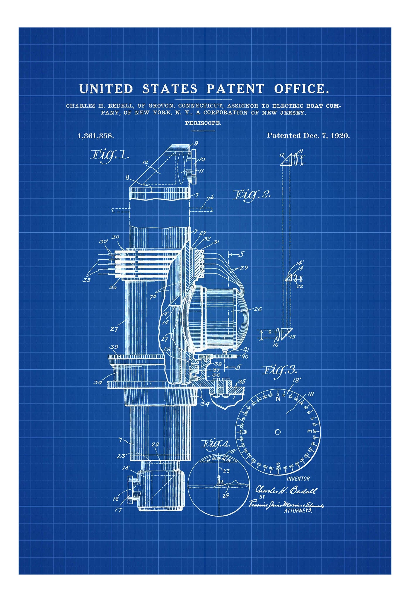 Periscope Patent 1920 - Periscope Blueprint, Vintage Submarine, Naval ...