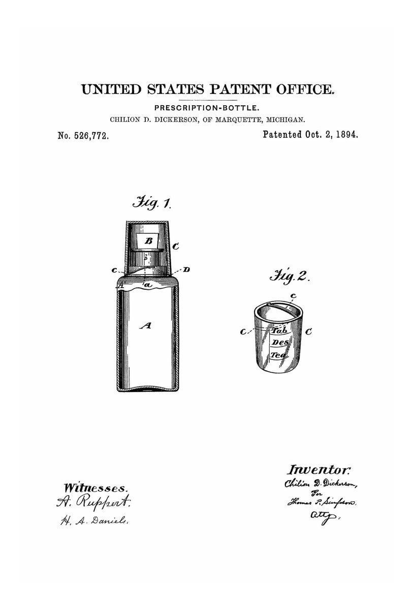 Prescription Bottle Patent - Patent Print, Vintage Bottle, Bottle Coll ...