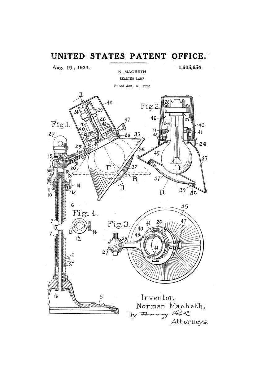 Reading Lamp Patent Print - Decor, Wall Decor, Patent Print, Wall Deco ...