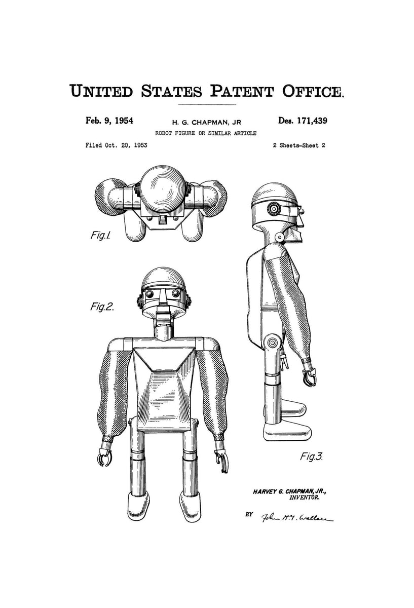 Robot Patent Poster 1954 - Patent Print, Robot Art, Robot Poster, Vint ...