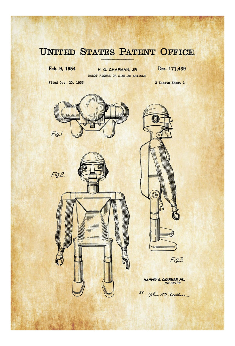 Robot Patent Poster 1954 - Patent Print, Robot Art, Robot Poster, Vint ...