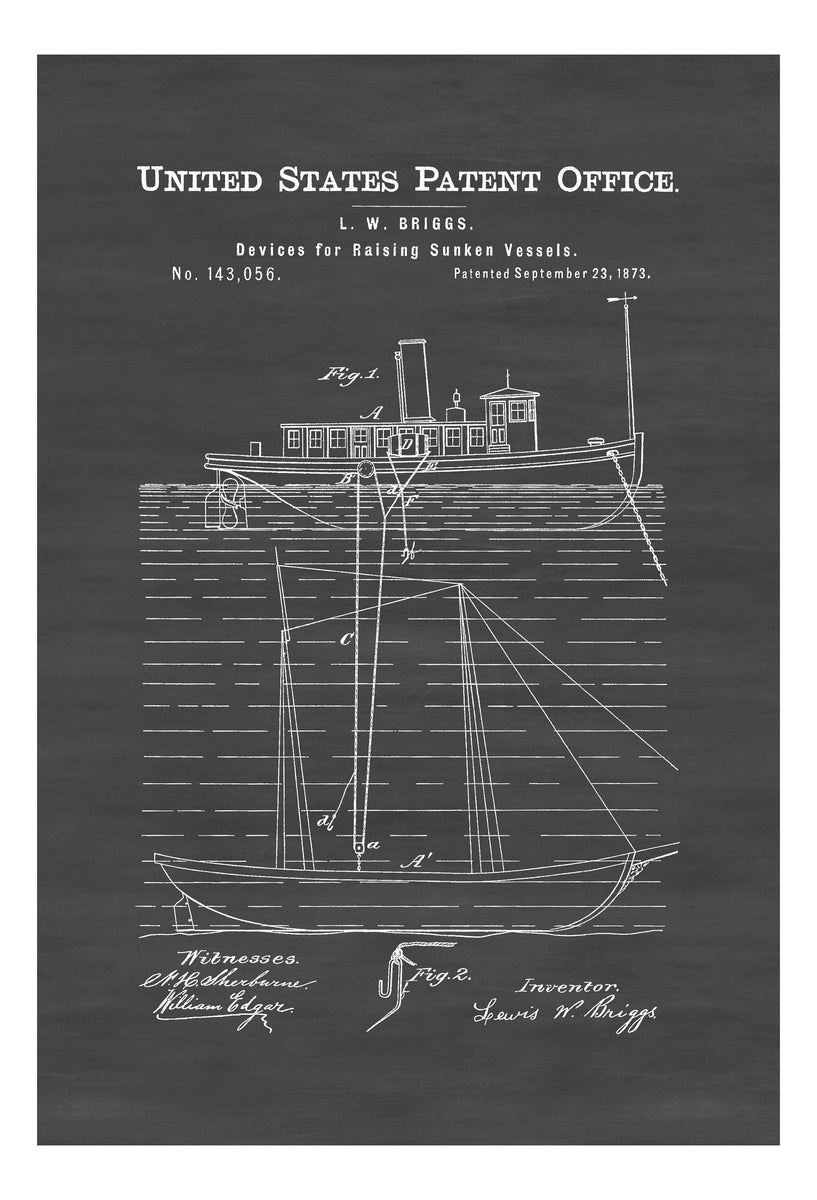Salvage Ship Patent 1873 - Patent Print, Vintage Nautical, Naval Art ...