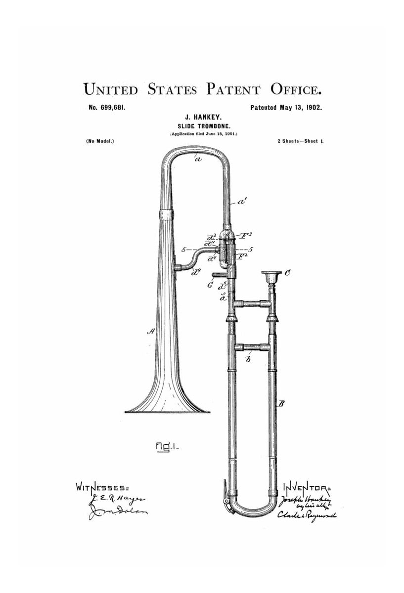 Slide Trombone Patent - Patent Print, Wall Decor, Music Poster, Music ...