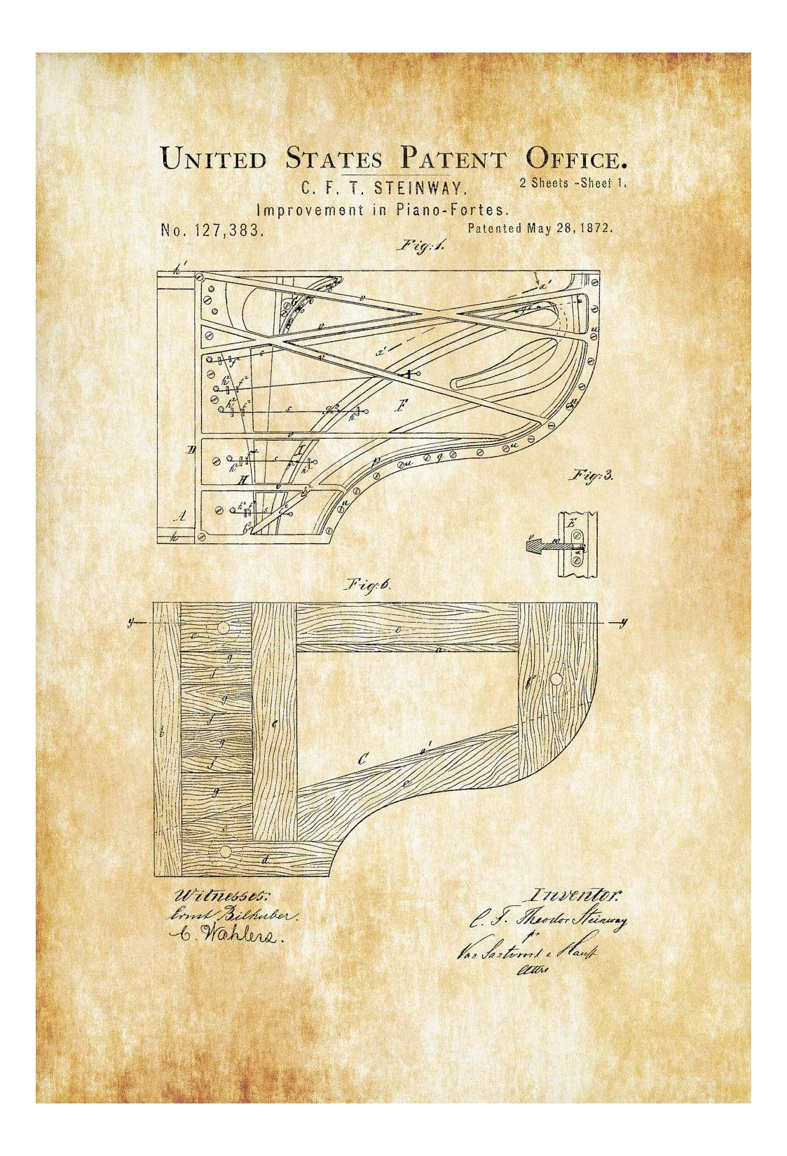 Steinway Piano Forte Patent 1872 - Piano Patent, Piano Patent, Patent ...