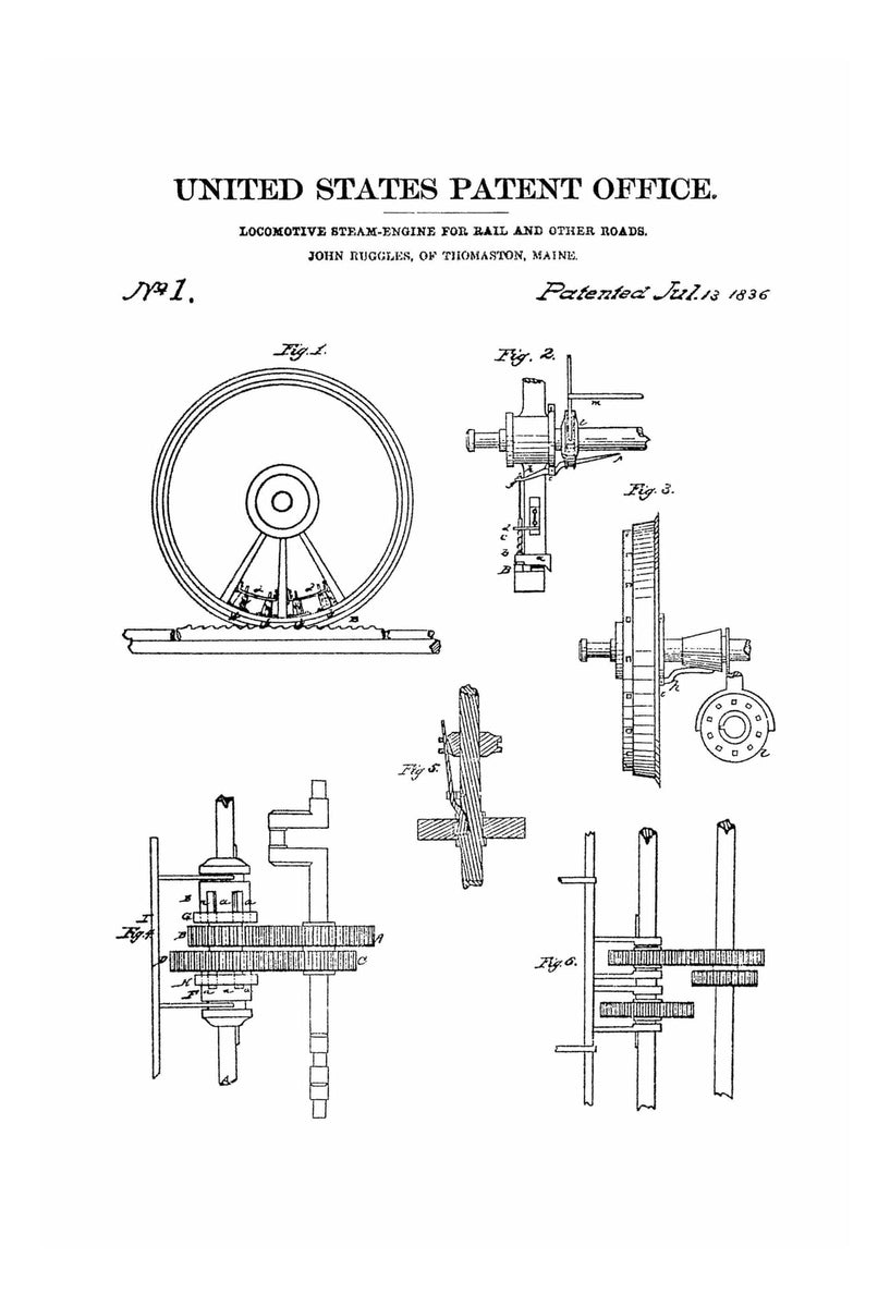 The First U.S. Patent 1836 - Locomotive Steam Engine Patent, Trains Pa ...