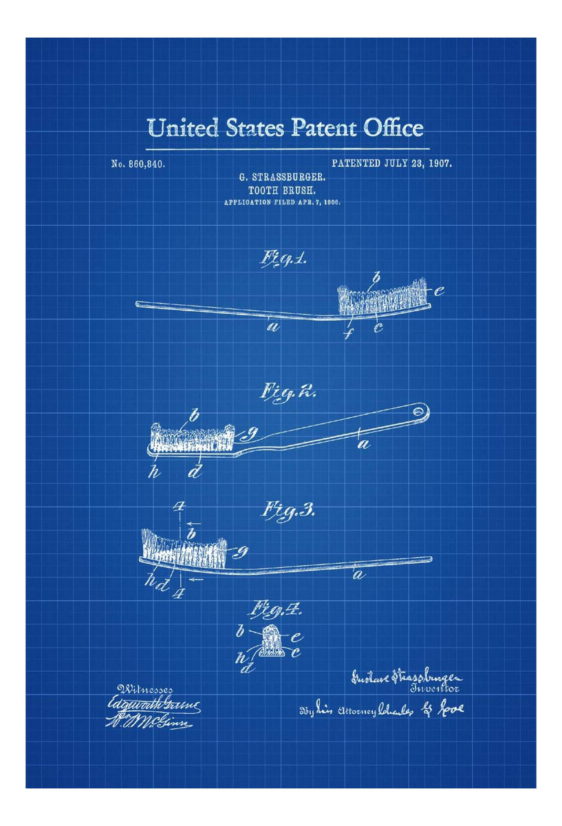 Toothbrush Patent 1907 - Patent Print, Dental Hygienist, Dental Office ...