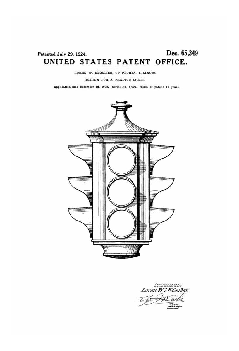 Traffic Light Patent 1924 - Patent Print, Garage Decor, Car Enthusiast ...