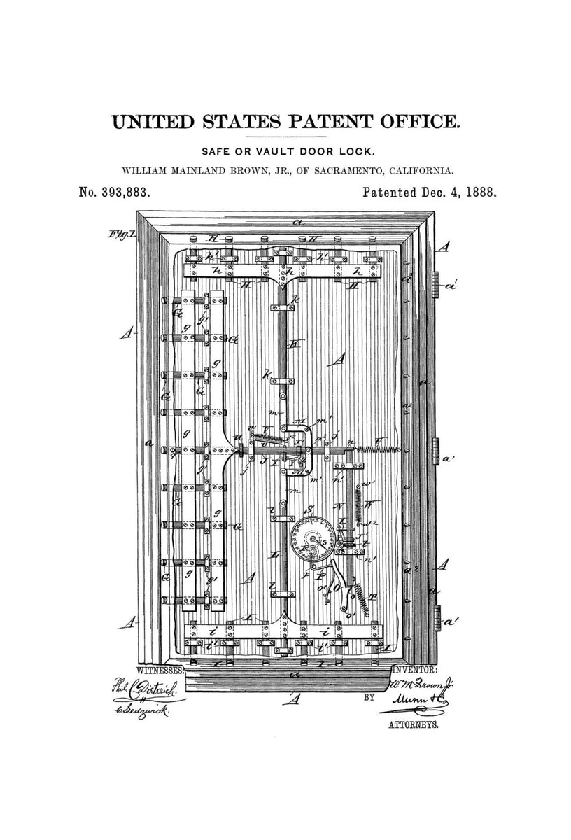 Vault Door Patent 1888 - Patent Print, Wall Decor, Safe Door Patent, D ...